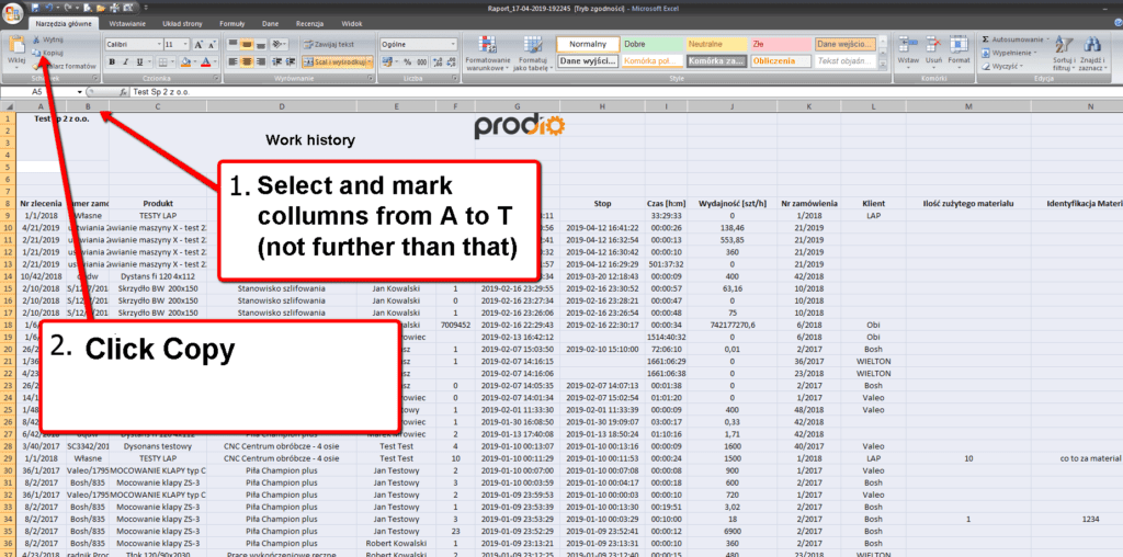 Production analyses and calculation with MS EXCEL (ready spreadsheet)