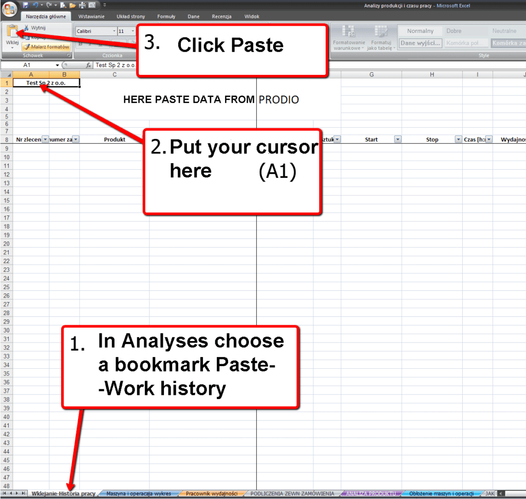 Production analyses and calculation with MS EXCEL (ready spreadsheet)