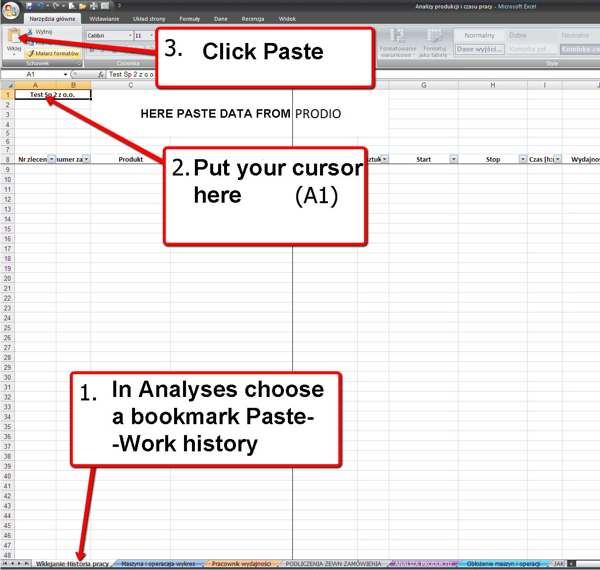 Production analyses and calculation with MS EXCEL (ready spreadsheet)